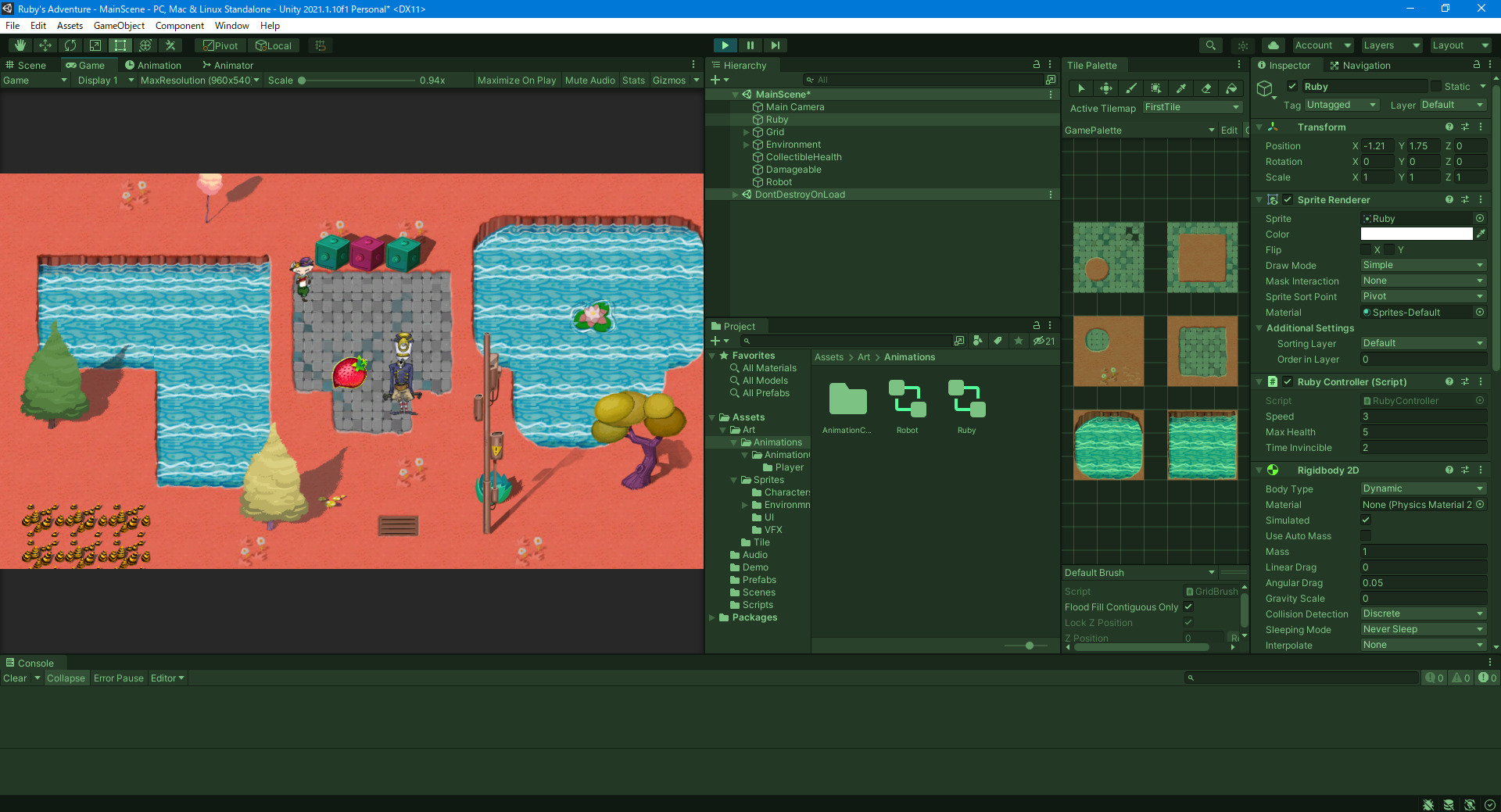 [UNITY][Ruby’s Adventure]#2 タイルマップ、物理演算 – KITTYPOOL